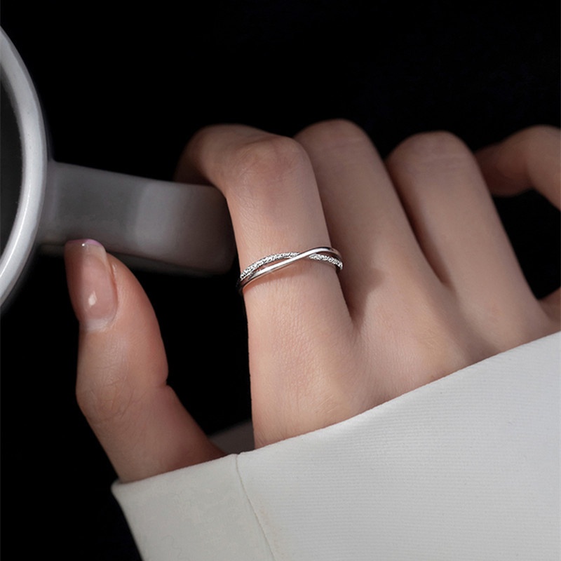 Love2Self J045 Fashion Silver Zirconia Cross Rings Adjustable Open ...