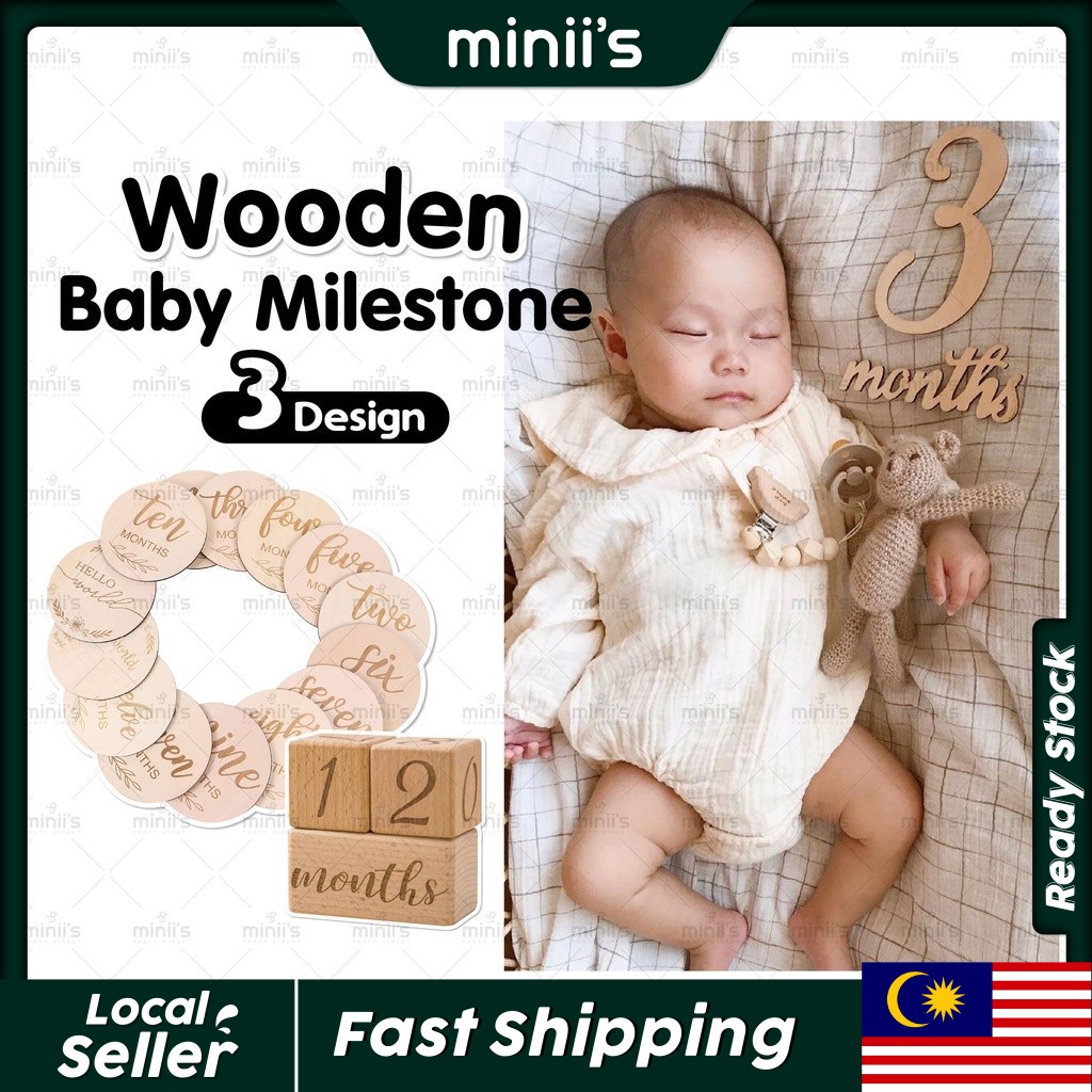 Miniis 14pcs Wooden Baby Monthly Milestone Cards For Newborn To 1 Year ...