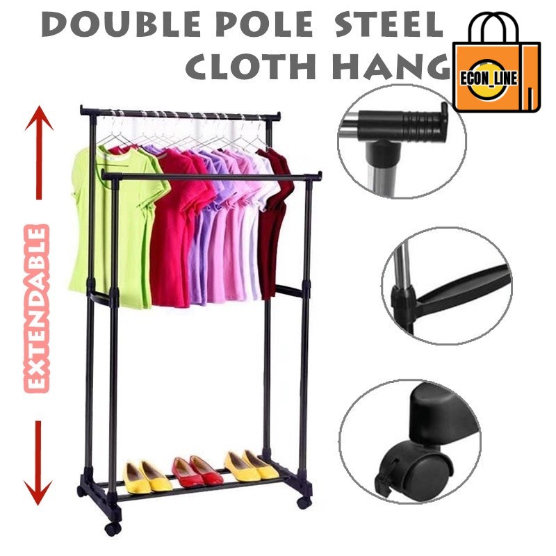 Double Pole Cloth Hanger Stainless Steel Penyangkut Baju And Organizer ...