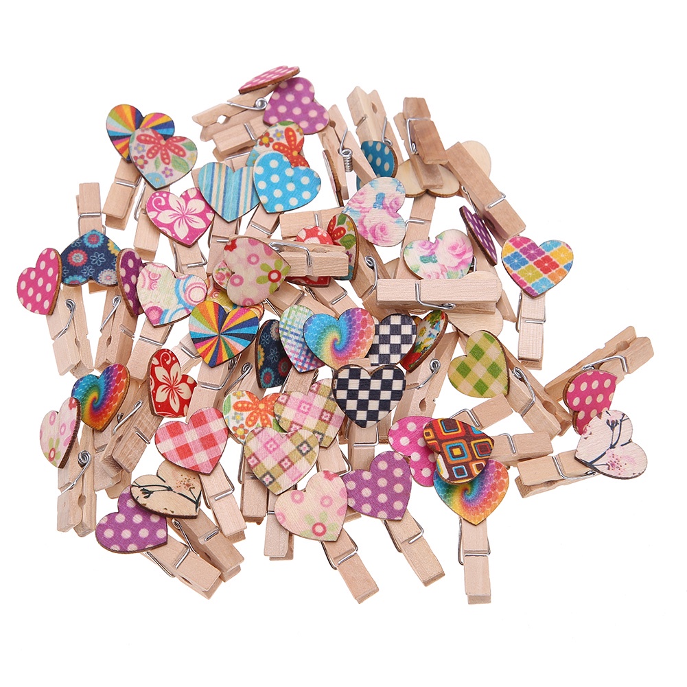 50pcs/pack Wooden Love Heart Mini Clothespin Craft Clips DIY Photo ...