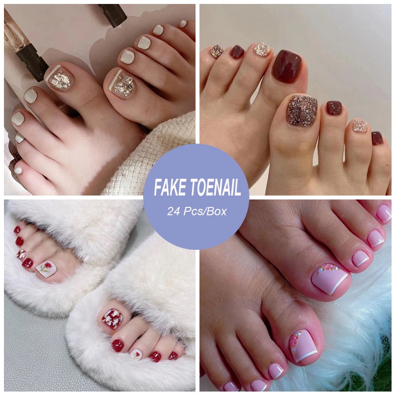 F040-F080 Artificial Fake Toe Nails Tips Foot Fake Nails 24 Pcs/box ...