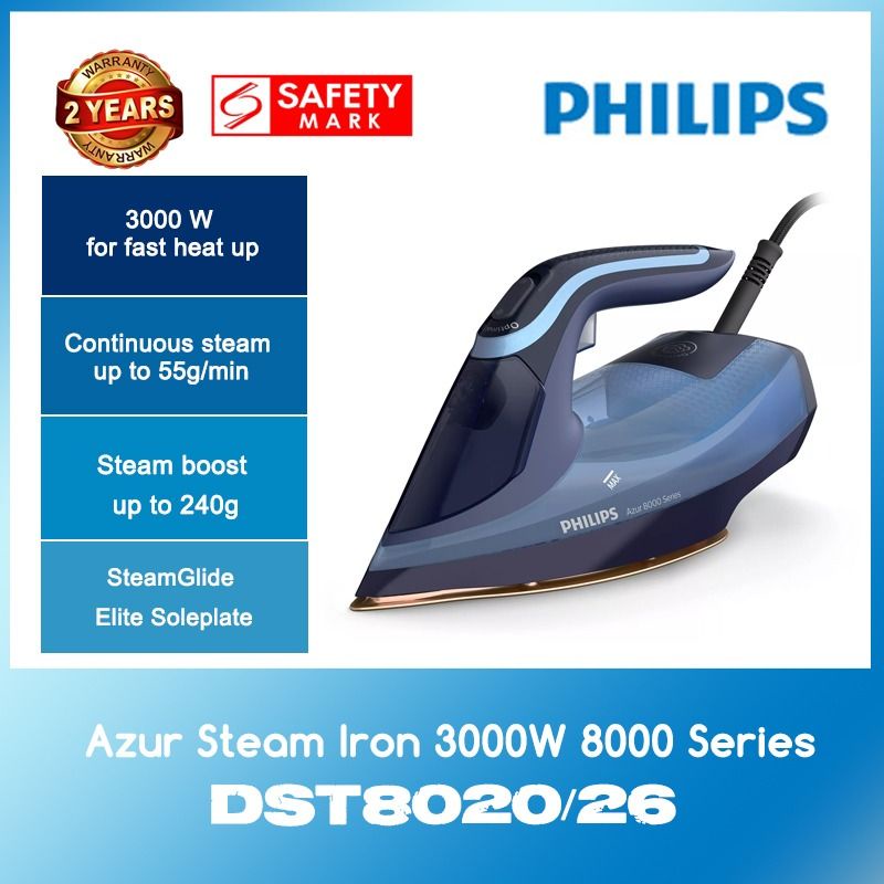 Philips DST8020/26 Azur Steam Iron 3000W 8000 Series WITH 2 YEARS ...