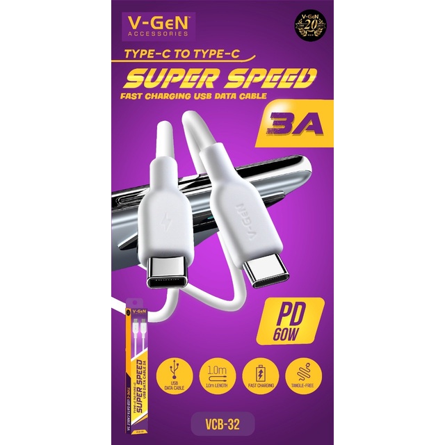 V-gen VCB-32 Fast Charging Type C to Type C 3A PD 60W USB Data Cable ...