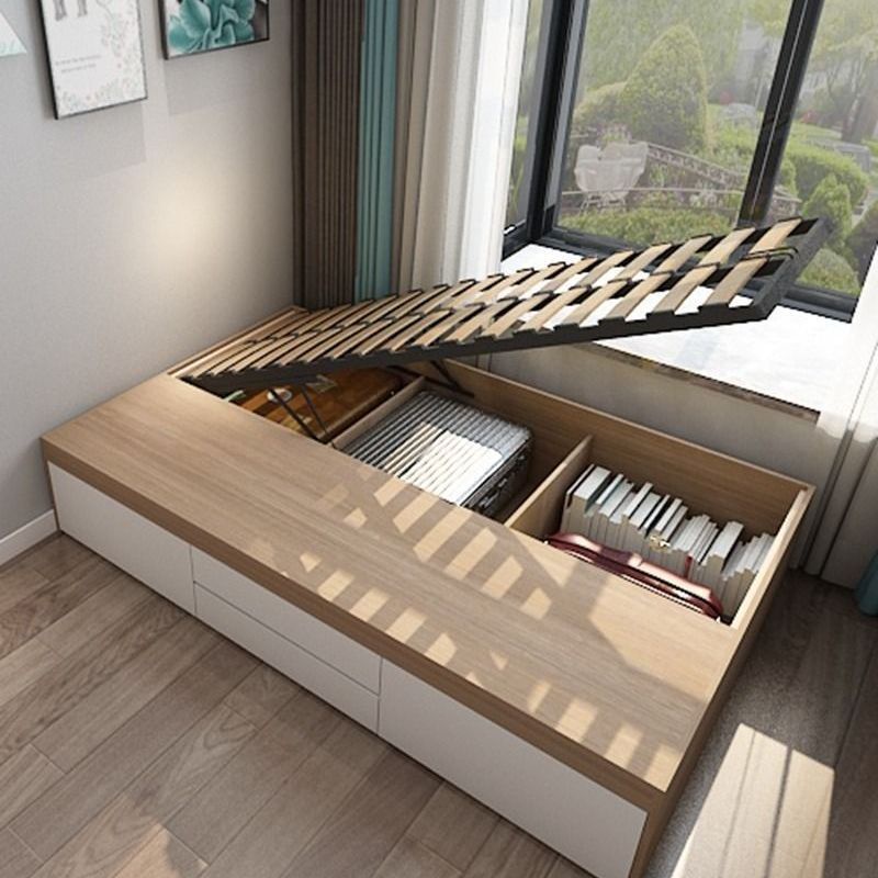 Tatami bed, single bed box without head, storage, high box, row frame ...