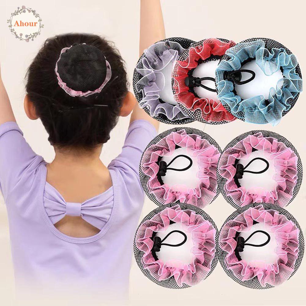 AHOUR Ballet Bun Hair Nets Sweet Hair Rope Rings Lace Elastic Hairbands ...