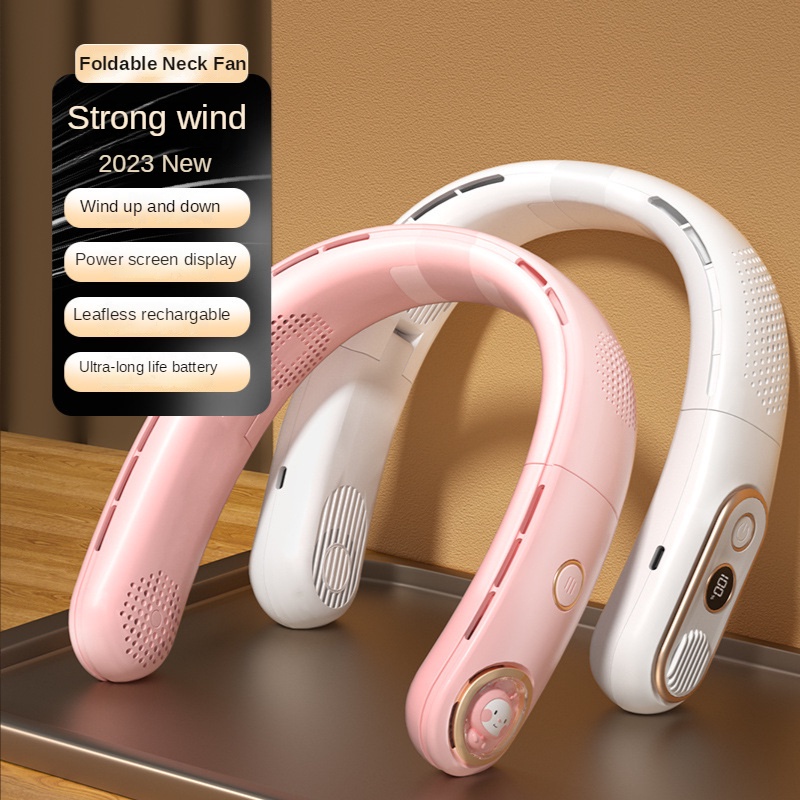 Portable Neck Fan Foldable USB Rechargeable Leafless Cooling 4000mAh ...