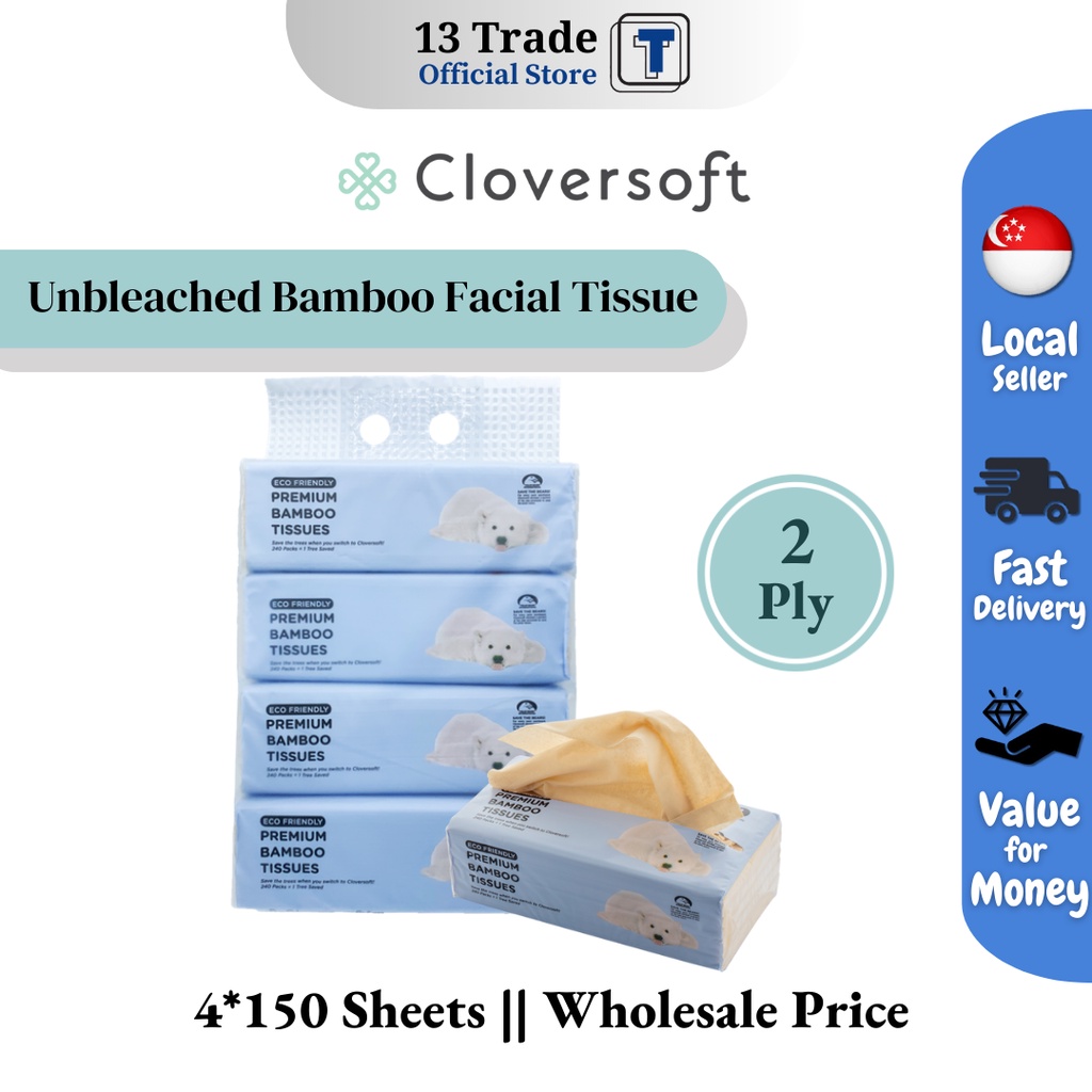Cloversoft 2 Ply Unbleached Bamboo Facial Tissues [150Sheets] | Shopee ...