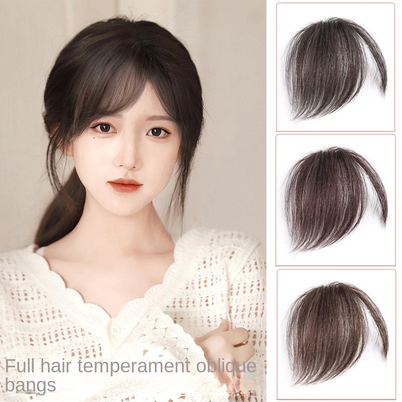 Bangs Wig Piece Female Influencer Full Real Hair Silk Oblique Bangs ...