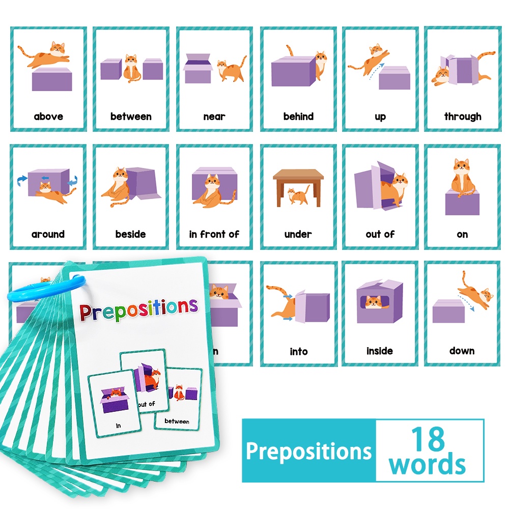 10Pcs Prepositions Flash Cards for Kids Learning English Words ...
