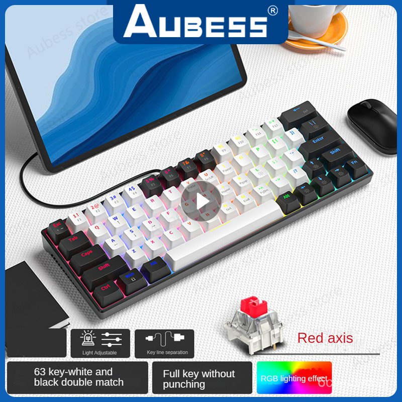 Game Keyboard 63-key Double-spell Mechanical Red Shaft Wired Full-key ...