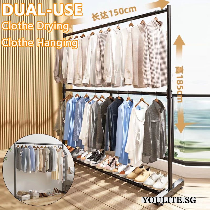 YOULITE Clothes Hanging Organizer Rack Sturdy Clothes Rack Double Pole ...