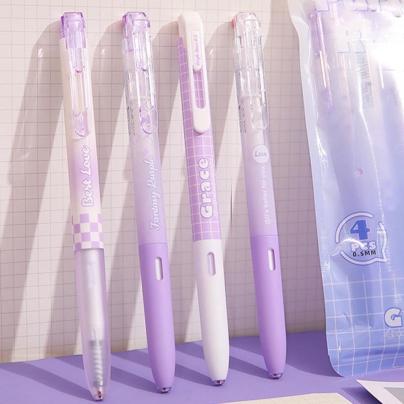 Creative Purple Checkerboard Grid Gel Pen Set Student 0.5mm Black Ink ...
