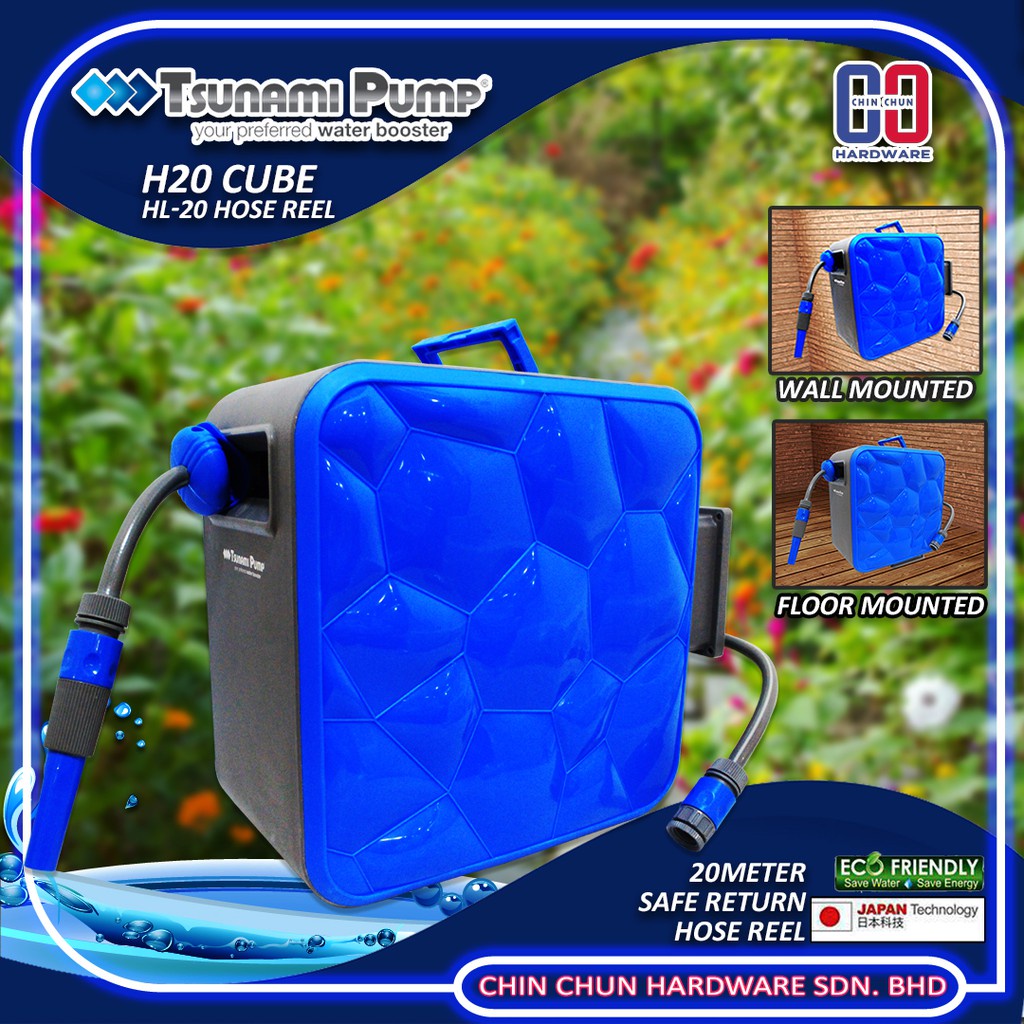 TSUNAMI PUMP H20 CUBE HC-20 HOSE REEL/AUTO REWIND/20METER/WALL MOUNTED ...
