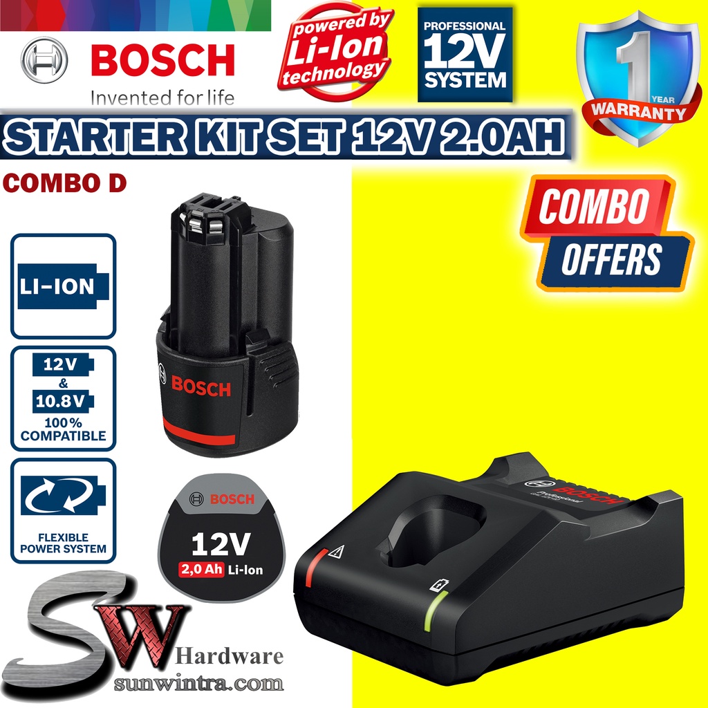 Bosch 1x / 2x 12v 2.0Ah Battery Combo 1x GAL12V-40 Battery Charger ...