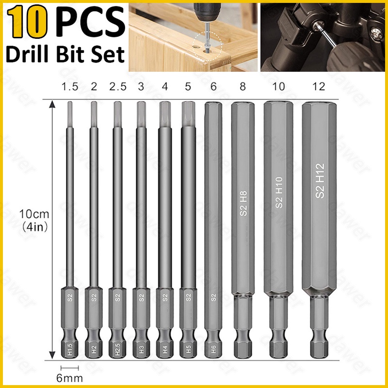 10Pcs Screwdriver Bit Set 100mm Hex Shank Magnetic Screw Drivers Setss ...