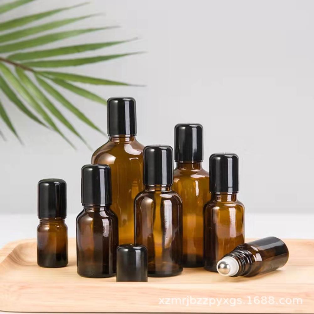 Amber Roll Glass On Roller Bottle With Stainless Steel Refillable ...