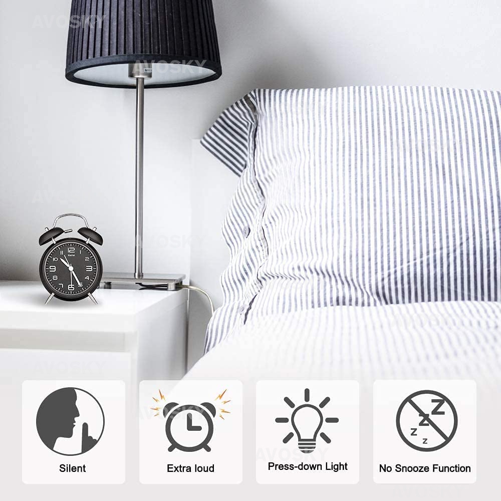 AVOSKY Large Classic Alarm Clock Loud Sound Analogue Backlight Desk ...