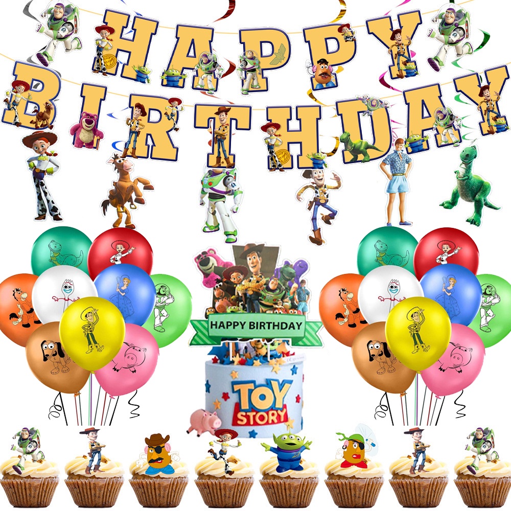 Toy Story Theme Buzz Lightyear Woody Pull Flag Banner Cake Toppers ...