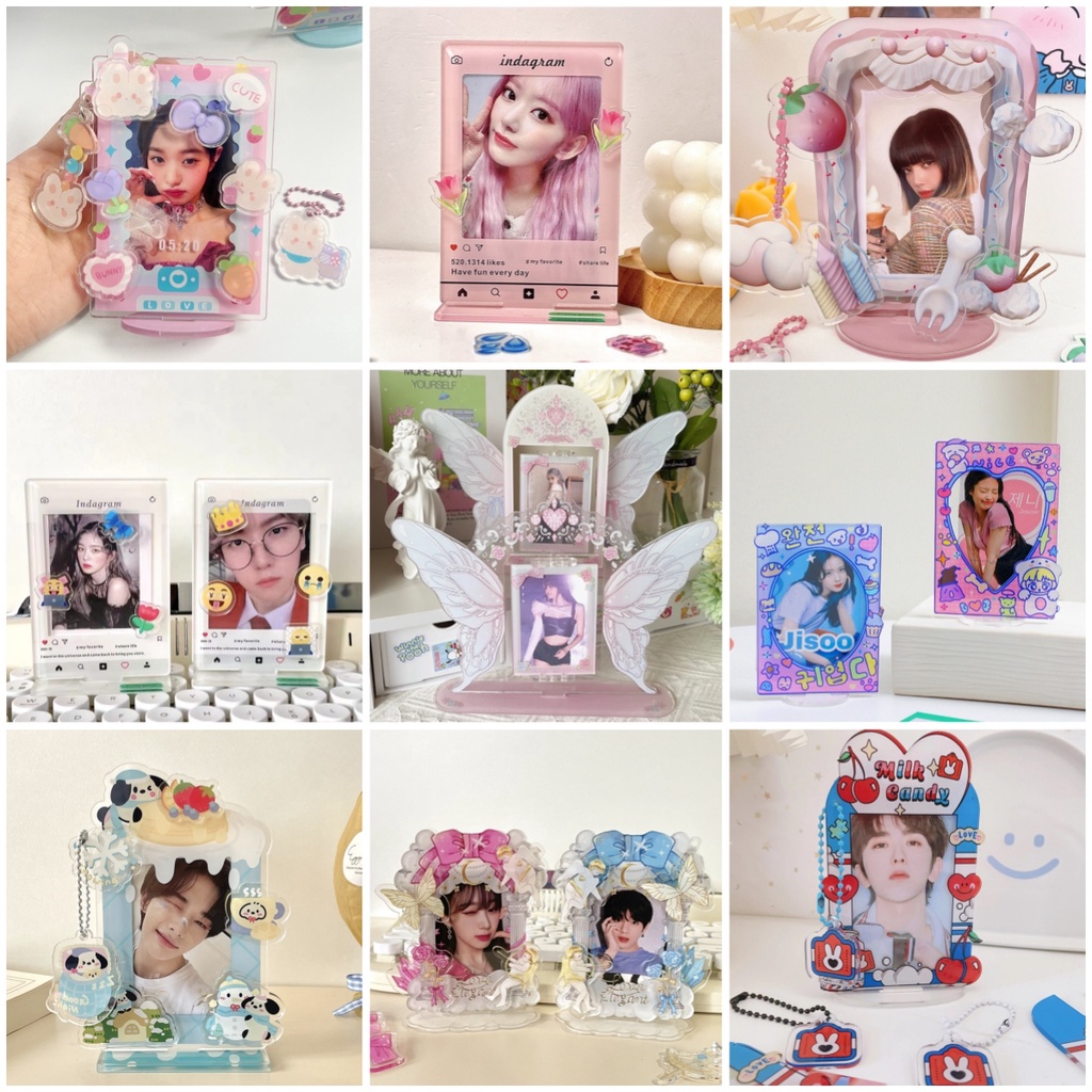3Inch Acrylic Photo Frame Card Holder with Cute Decorations Korean Kpop ...