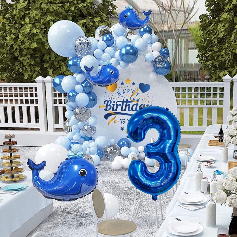 74pcs Blue Ocean Theme Balloons Birthday Party Underwater Dolphin Foil ...