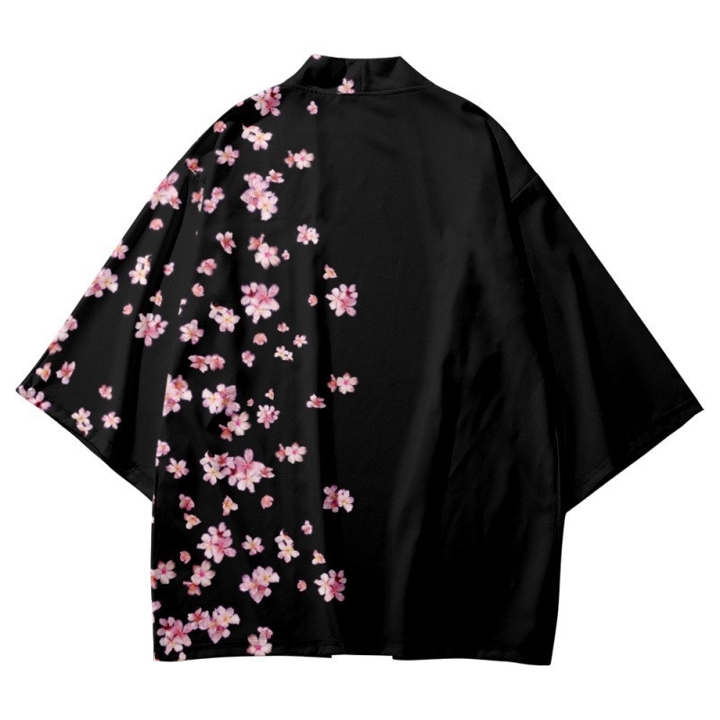 Sakura Flowers Print Yukata Men Women Fashion Cardigan Blouse Haori Obi ...