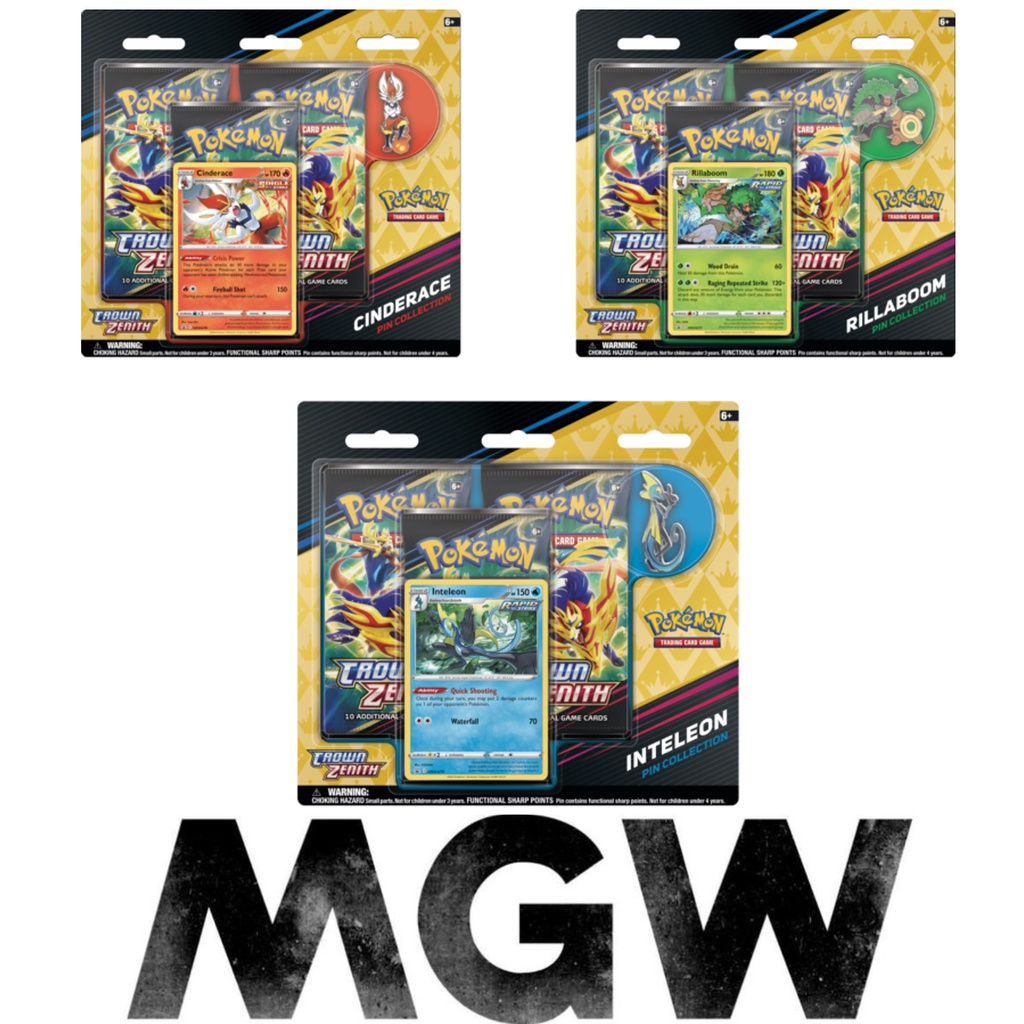 Pokemon TCG SS12.5 Crown Zenith Pin Collection Set of 3 (Rillaboom ...