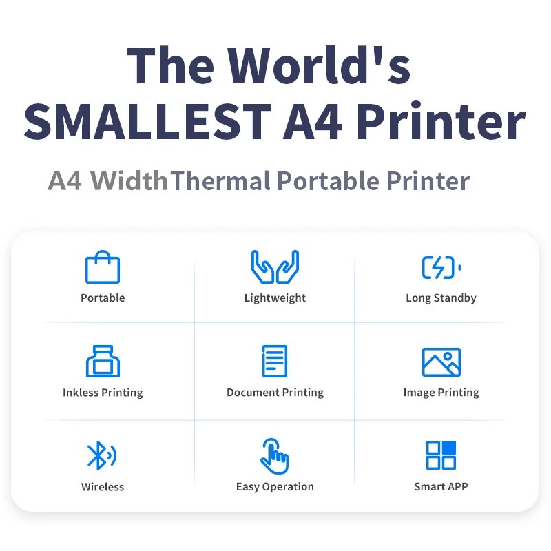 A4 size Wireless BT Mini Printer Document Smart A4 Size Portable ...