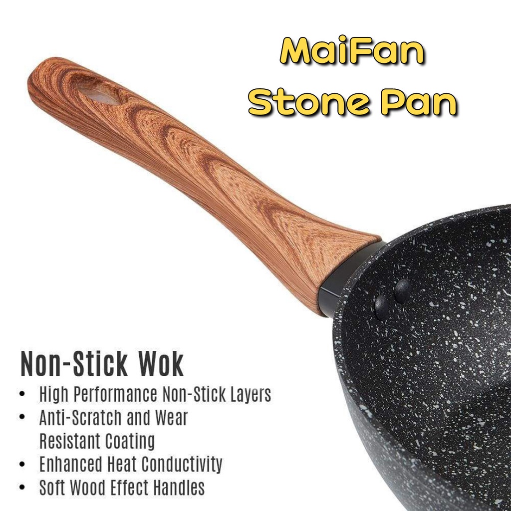 Grey Maifan Stone Wok With Lids High Quality Non-Stick Frying pan with ...