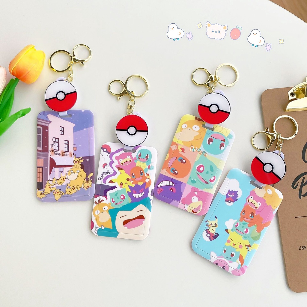 pokemon bus card holder telescopic pikachu psyduck card lanyard ...