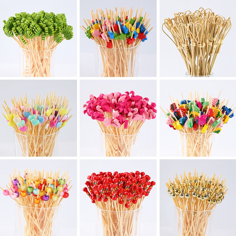 Disposable Fruit Sticks Bamboo Flower Fork Creative Art Toothpicks ...