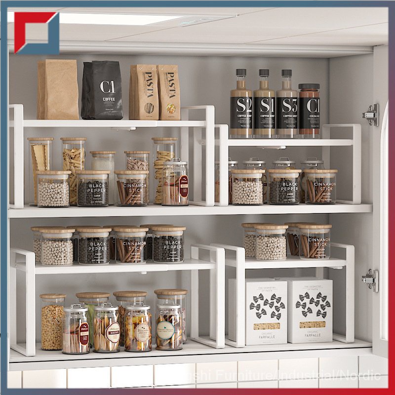 Retractable Kitchen storage rack table top cabinet partition layered ...