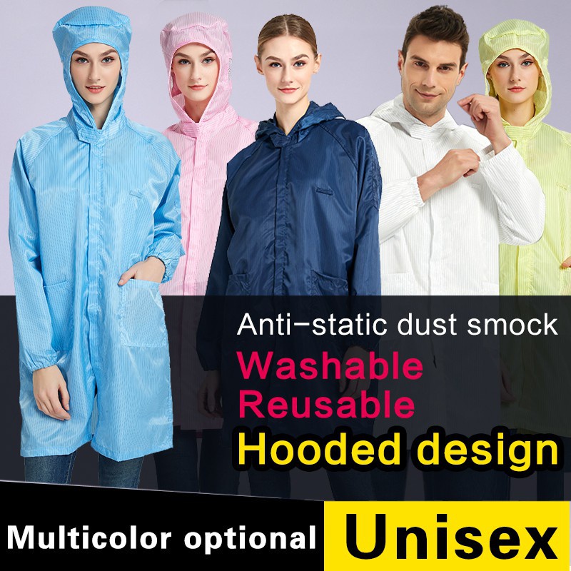 Washable ESD smock round neck with zipper hooded design antistatic PPE ...