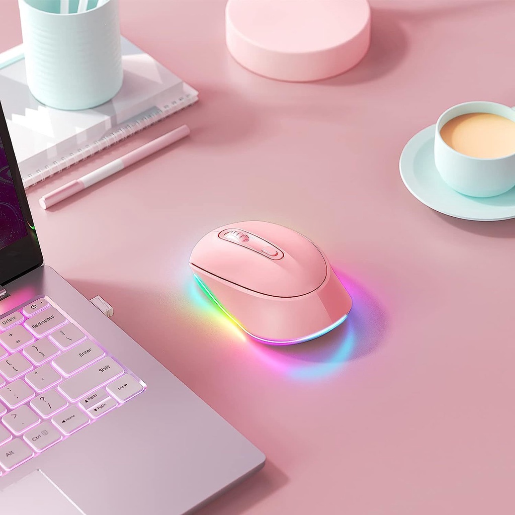 Jomaa Pink 2.4G Wireless Mouse Rechargeable Light Up Mouse for Laptop ...