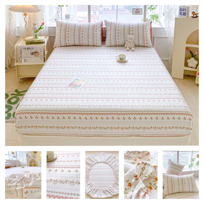 1 PC 100% Cotton Cadar Sakura Print Fitted Sheet Non-Slip High Elastic ...