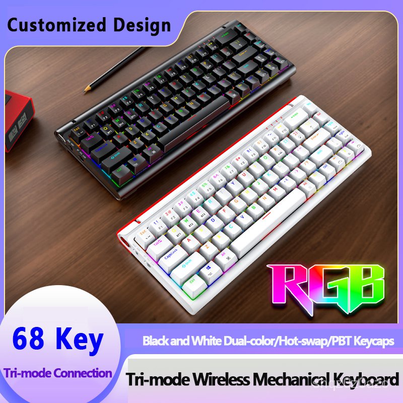 K68 RGB Three-Mode Type-C 2.4G Bluetooth-compatible 5.0 Wireless ...