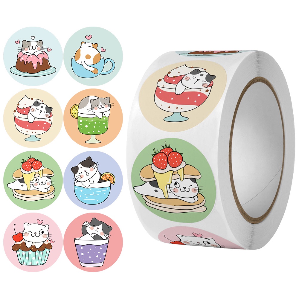 500/Roll Cat In Cup Thank You Gift Label Sealing Stickers For Helmet ...