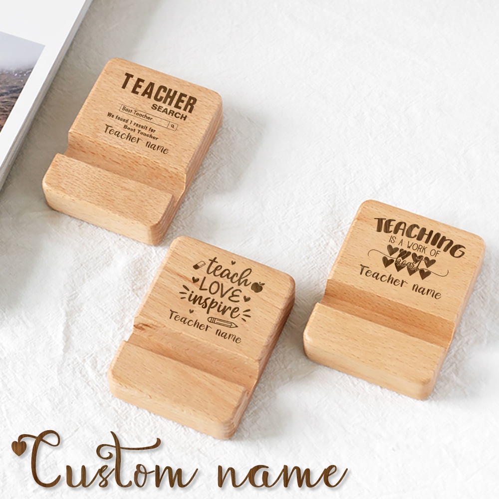 Teacher's Day Custom Name Engraving Phone Stand Personalized Wood Phone ...