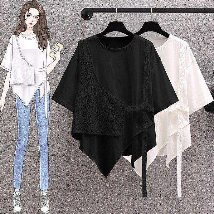 Big Yards Into Show Thin Irregular Patchwork Jacket Womens 2023 Stomach Reductio大码女装2023