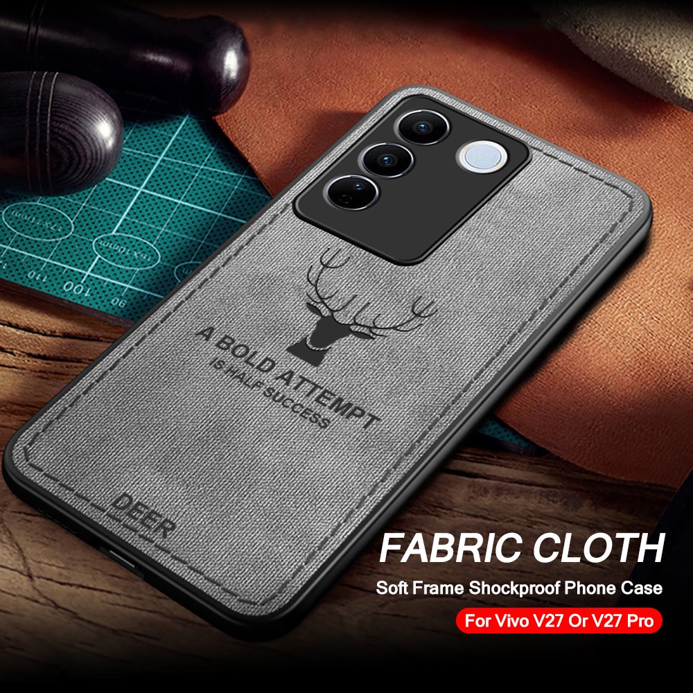 VivoV27 Case 3D Deer Pattern Fabric Cloth Cover For Vivo V27 Pro 5G 2023 V 27 27V VivoV27Pro ...