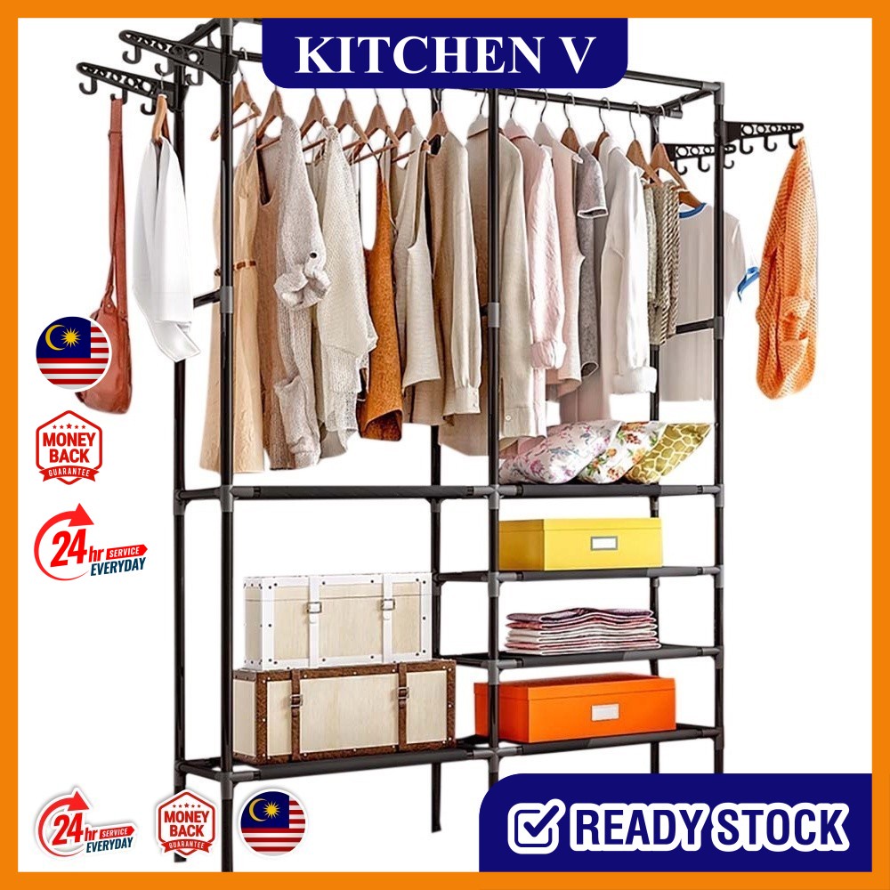 kitchenV Rak Almari Besi Tahan Karat Besar Penyidai Baju Rak/ Large ...