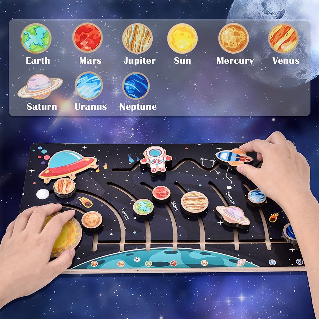 Wooden Solar System Puzzle for Toddlers Planet Toys Space Puzzles ...