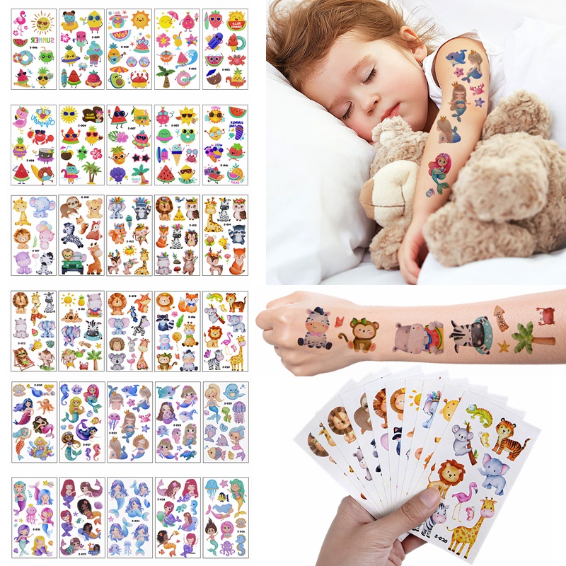 10pcs/set Cartoon Tattoo Stickers Cute Animal Mermaid Fruit Print ...