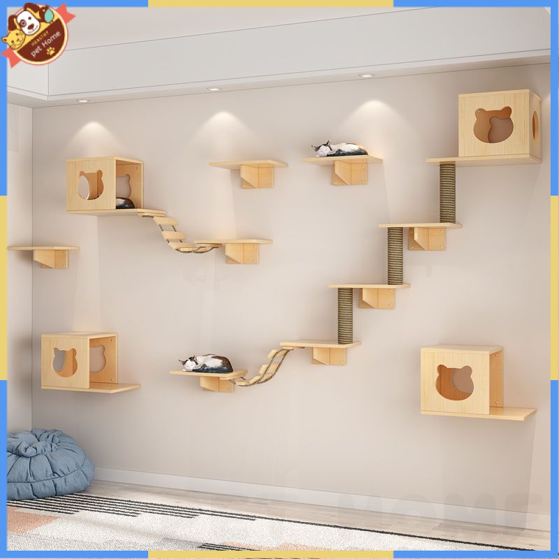 Cat climbing rack Wall-type solid wood wall-mounted cat nest cat tree ...