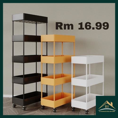 2/3/4/5 Tier Multifunction Storage Trolley Rack Office Shelves Home ...