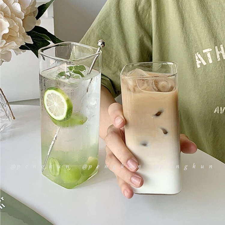Square Square Glass Household Drinking Cup Transparent Cup ins Style ...