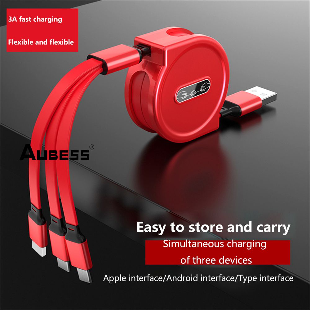 3-In-1 100W Super Fast Charging Data Line Random Adjustment Retractable ...