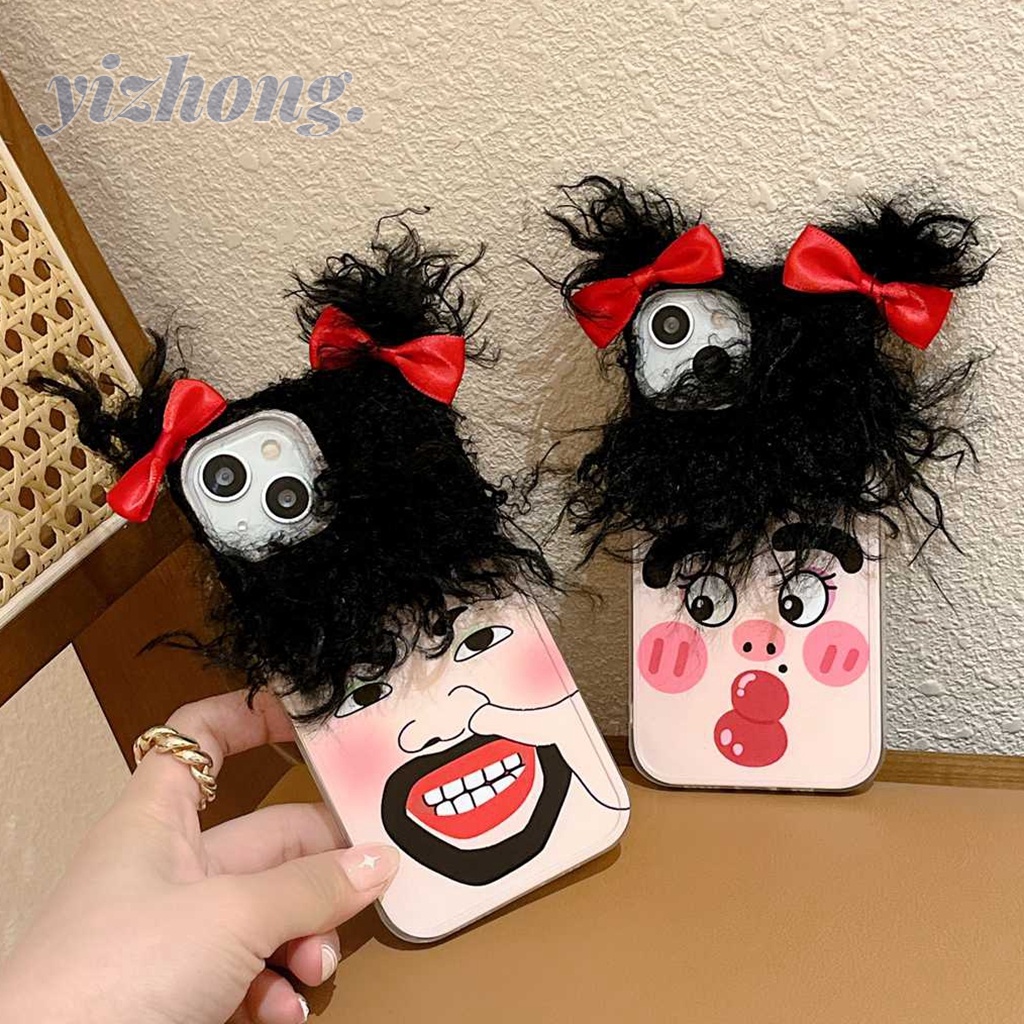 For iPhone 16 11 15 14 13 Pro Max Creative Hairy Funny Expression Braid ...