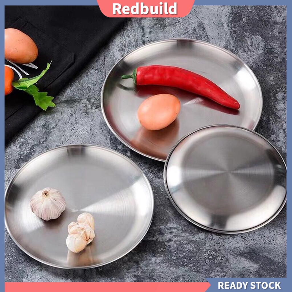 (redbuild) Stainless Steel Round Thickened Dessert Single-layer Plate ...