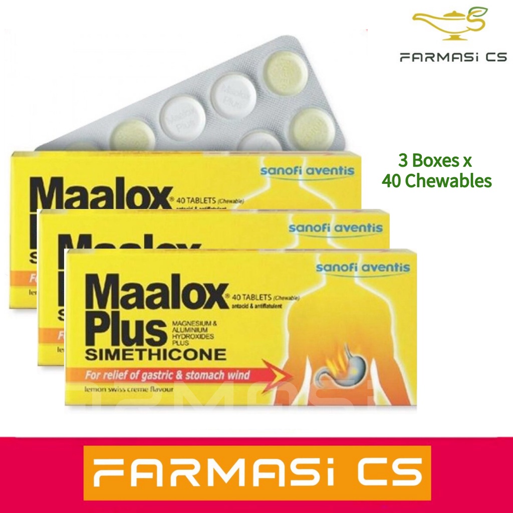 Maalox Plus Simethicone 40 Chewable Tablets x 3 Boxes (Lemon Swiss ...