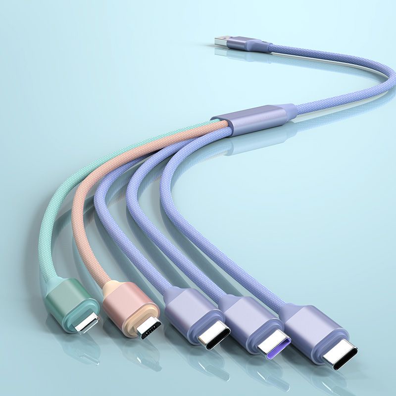 66W 5 In 1 Fast Charging Cable Braid Multi Head Data Cable Type-C ...